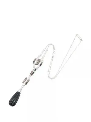 Cartier 18k White Gold Onyx And Diamond Pendant Necklace - Silver