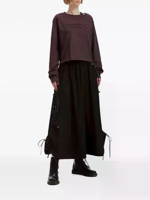 Izzue Logo-embroidered Cut-out Long-sleeved Cropped T-shirt - Purple