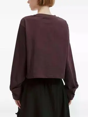 Izzue Logo-embroidered Cut-out Long-sleeved Cropped T-shirt - Purple