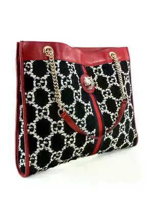 Gucci Rajah Chain Gg Tweed Large Tote Bag - Black