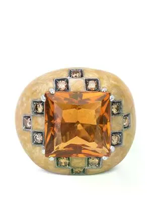 ANDREOLI Citrine And Diamond Ring In 18k White Gold - Neutrals