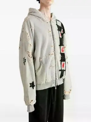SATOSHI NAKAMOTO Get What I Want Distressed Graffiti-print Hoodie