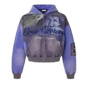 VALE FOREVER Zip Up Hoodie With Graphic Print - Blue