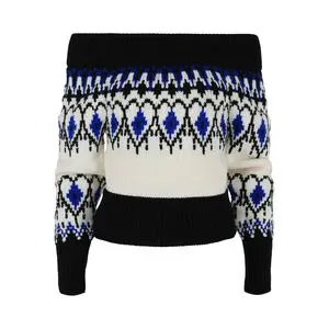 Alexander McQueen Fair Isle Cropped Knit Sweater 'ivory/blue