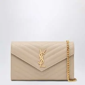 Saint Laurent Cassandre Chain Pouch In Dark - Beige