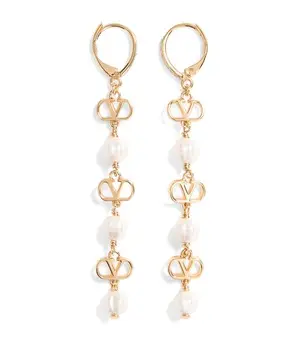 Valentino Garavani Faux Pearl Vlogo Signature Drop Earrings - Gold