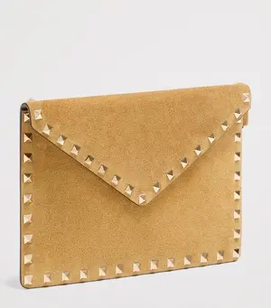 Valentino Garavani Suede Rockstud Clutch Bag - Brown