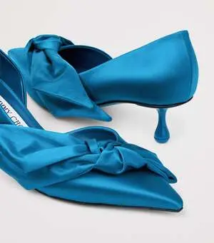 JIMMY CHOO Issy 50 Satin Pumps With Bow Detailing And Pointed Toe