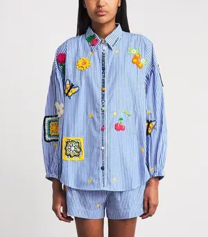 Camilla Cotton Striped Appliqué Shirt - Blue