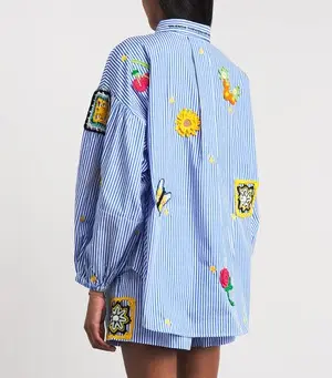 Camilla Cotton Striped Appliqué Shirt - Blue