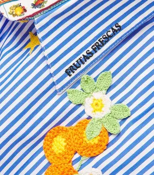 Camilla Cotton Striped Appliqué Shirt - Blue