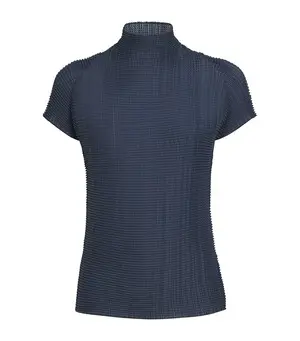 Issey Miyake Wooly Pleats Mock-neck Top - Blue