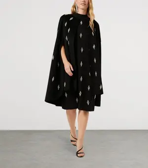 Marina Rinaldi Virgin Wool Embellished Cape Coat