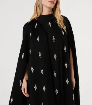 Marina Rinaldi Virgin Wool Embellished Cape Coat