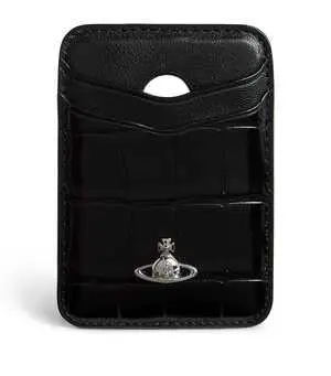 VIVIENNE WESTWOOD Croc-embossed Orb Magnetic Card Holder - Black