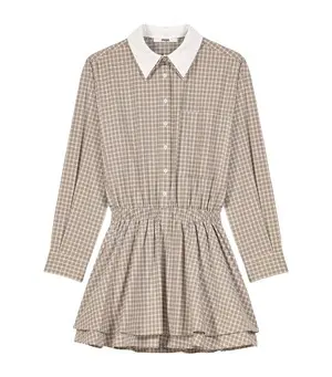 Maje Cotton Check Mini Shirt Dress