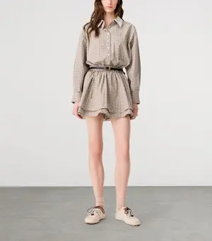 Maje Cotton Check Mini Shirt Dress