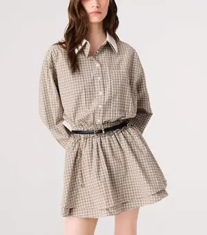 Maje Cotton Check Mini Shirt Dress
