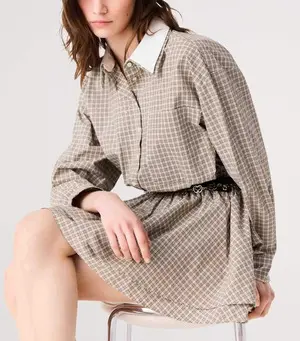 Maje Cotton Check Mini Shirt Dress
