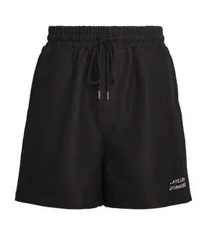 DOMREBEL Chambray Baller Shorts With Embroidered Logo - Black