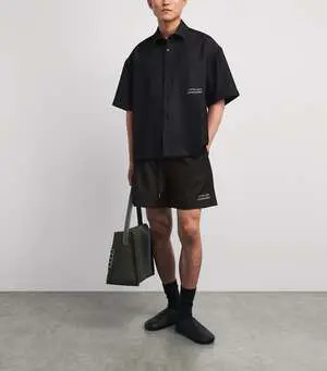 DOMREBEL Chambray Baller Shorts With Embroidered Logo