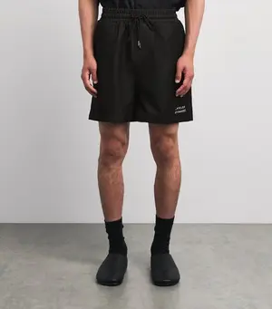 DOMREBEL Chambray Baller Shorts With Embroidered Logo