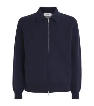 LARDINI Wool-blend Zip-up Overshirt - Navy