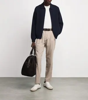 LARDINI Wool-blend Zip-up Overshirt - Navy