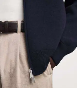 LARDINI Wool-blend Zip-up Overshirt - Navy