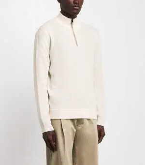 Canali Wool-cashmere Quarter-zip Sweater - White