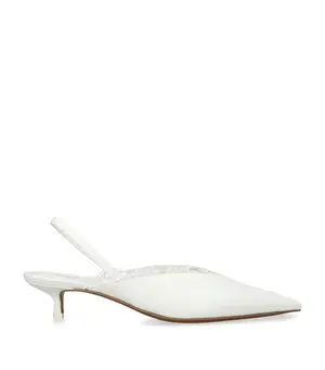 NEOUS Crepe Lace-trimmed Slingback Pumps - White