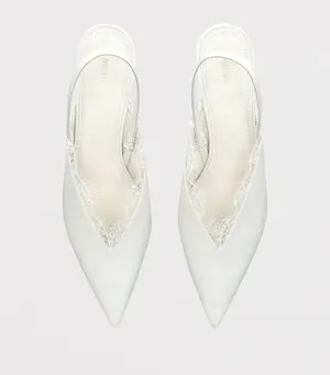 NEOUS Crepe Lace-trimmed Slingback Pumps - White