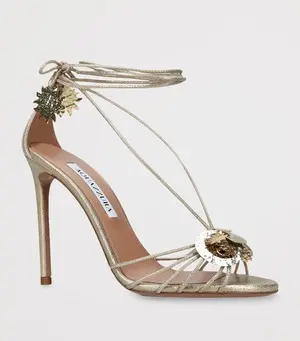 AQUAZZURA Leather Night Stars Sandals - Silver