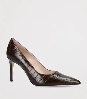 STUART WEITZMAN Croc-embossed Leather Pointed Toe Stiletto Pumps