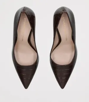STUART WEITZMAN Croc-embossed Leather Pointed Toe Stiletto Pumps