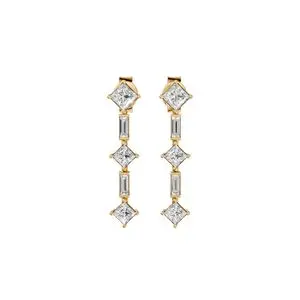 AYA FINE JEWELRY Briony Princess & Baguette Cut Lab Grown Diamond Drop Earrings In Gold - Yellow