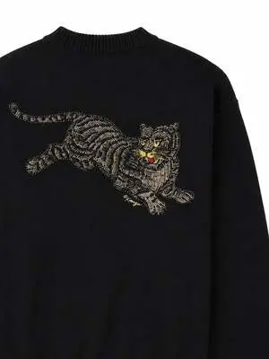 Kenzo Wool-blend Tiger Motif Cardigan - Black