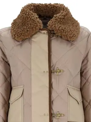 FAY Quilted Coat With Faux Shearling Collar