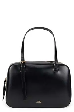 A.p.c. Shiny Calfskin Leather Handbag With Zip Closure And Two Handles