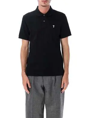 AMI Paris Cotton Short-sleeve Polo Shirt - Nero