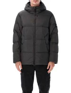 Stone Island Crinkle Bomber Jacket With Logo Badge, Regular Fit - Grigio