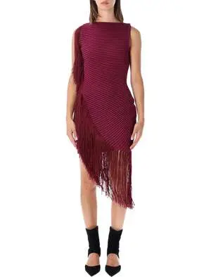 Alaïa Asymmetric Fringed High Neck Knit Dress - Viola