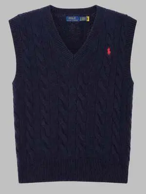 Polo Ralph Lauren Sleeveless Cable-knit Wool Cashmere V-neck Sweater Vest - Blue