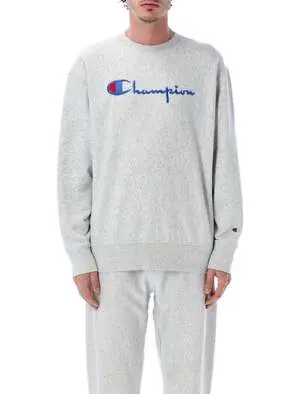 Champion Crewneck Sweatshirt With Embroidered Chest Logo - Grigio
