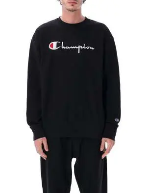 Champion Crewneck Sweatshirt With Embroidered Chest Logo - Nero