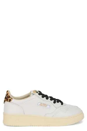 AUTRY Leather Sneakers With Leopard Detail And Contrast Laces - White