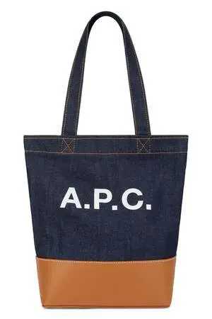A.p.c. Logo Tote Handbag With Contrasting Logo 30 X 40 X 14 Cm - Denim