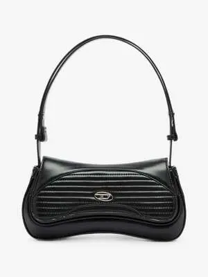 DIESEL® Metal Oval D Logo Mini Shoulder Handbag With Magnetic Flap Closure - Nero