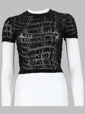 Versace Sheer Logo Print Cropped T-shirt