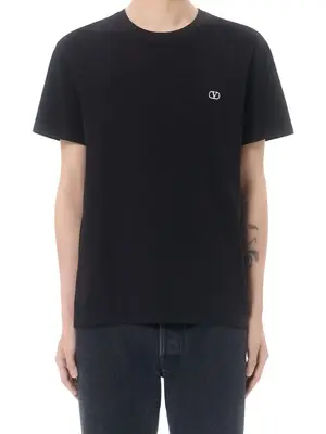 Valentino Garavani Cotton T-shirt With Vlogo Embroidery - Black